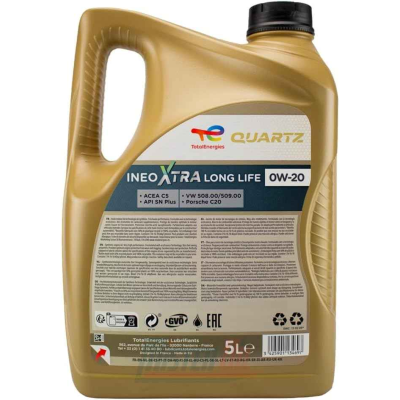Huile moteur Quartz Ineo Xtra Long Life 0W-20 5L - Eboutique TotalEnergies